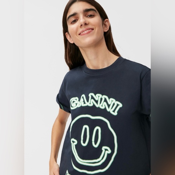 Ganni | Tops | Nwt Ganni Hotel Smiley Organic Cotton Jersey Tshirt ...